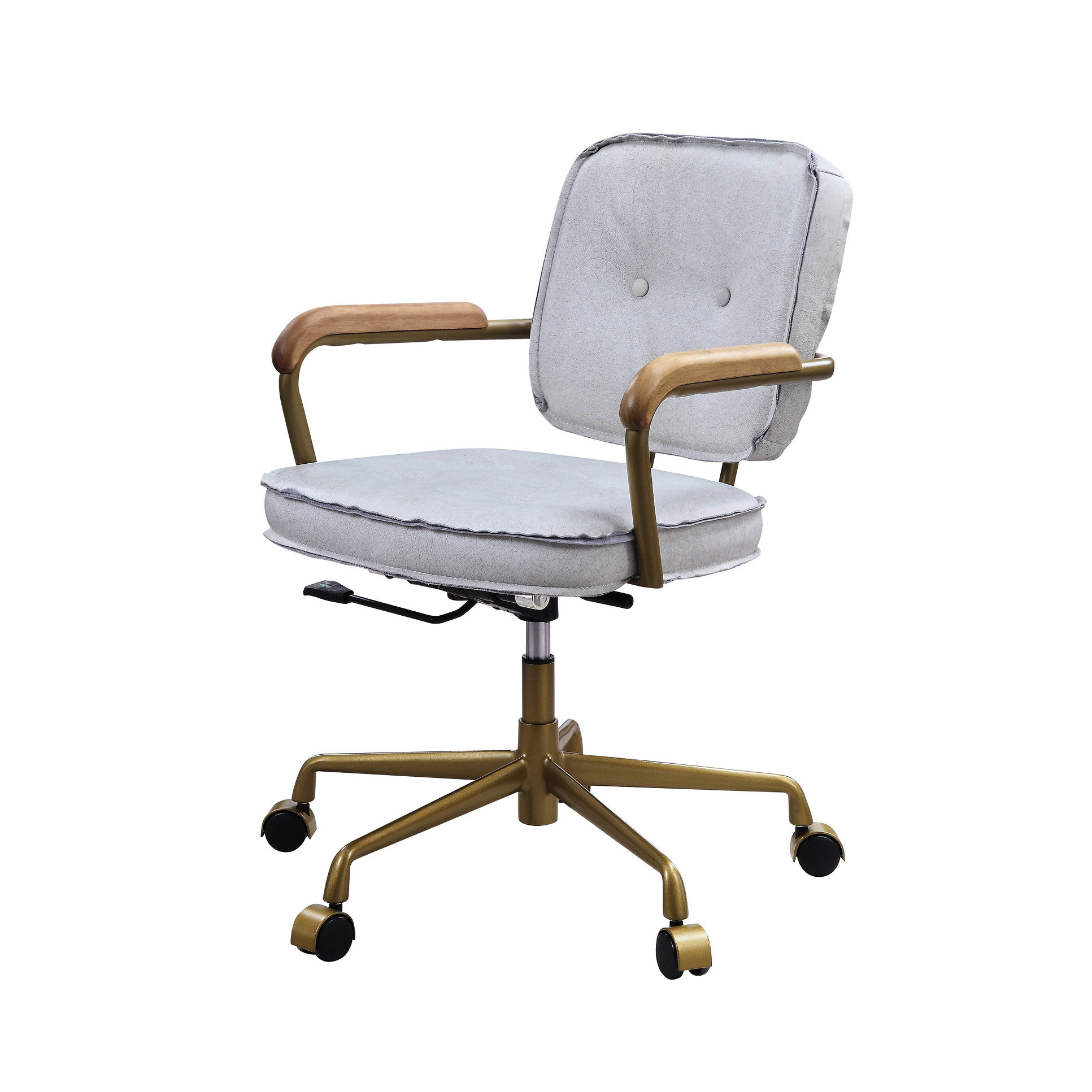17 Stories Vintage White Top Grain Leather Office Chair - 3" Foam Cushion And Mobility, 360 ...